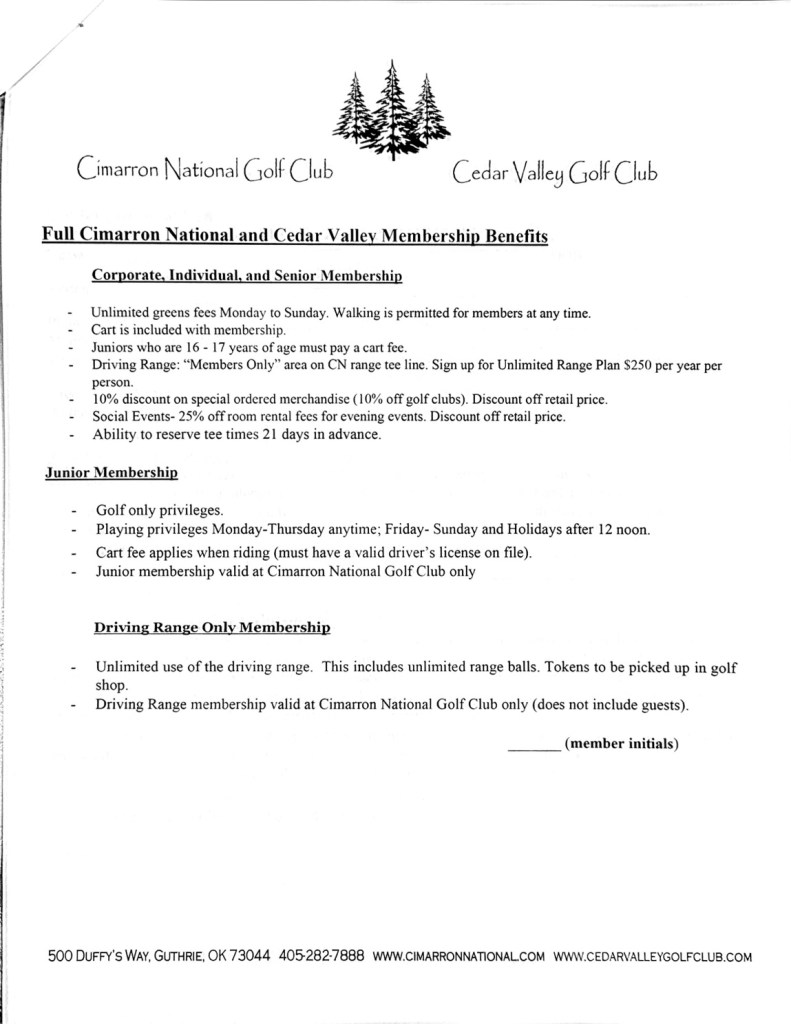 Memberships - Cimarron National Golf Course
